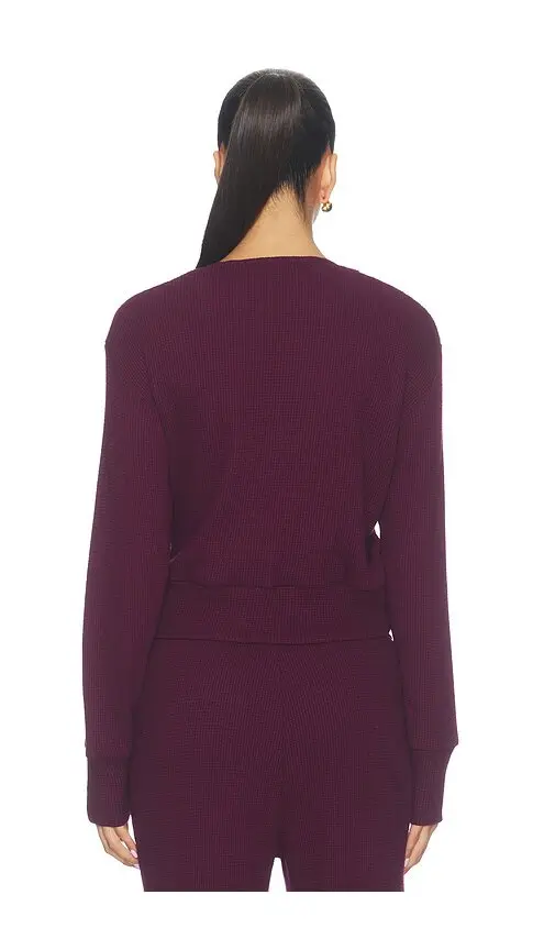 Beyond Yoga Rest Day Waffle Wrap Pullover In Burgundy