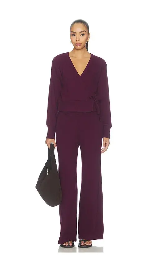 Beyond Yoga Rest Day Waffle Wrap Pullover In Burgundy
