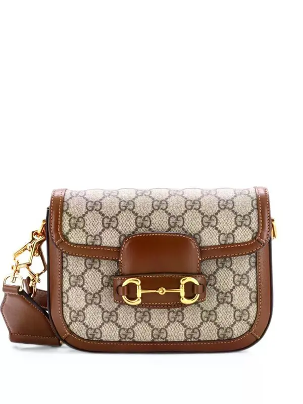 Gucci Horsebit 1955 Shoulder Bag Gg Coated Canvas With Leather Mini Crossbody Bag - Brown