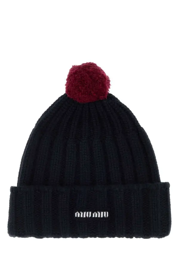 Miu Miu Navy Cashmere Beanie Hat - Blue