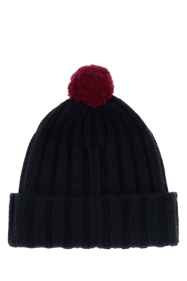 Miu Miu Navy Cashmere Beanie Hat - Blue