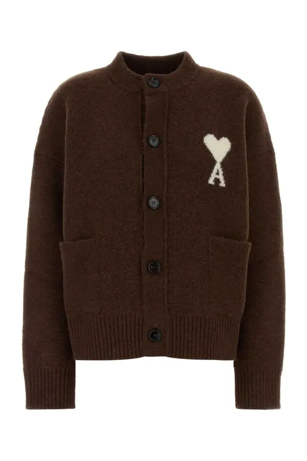AMI Paris Stretch Alpaca Blend Cardigan - Brown