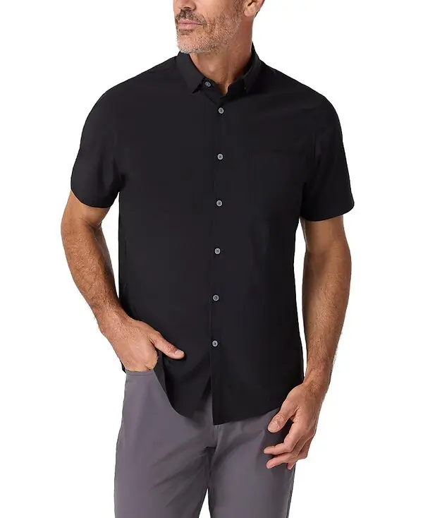 Mizzen+main Leeward Short Sleeve Dress Trim Fit Shirt - Black Solid