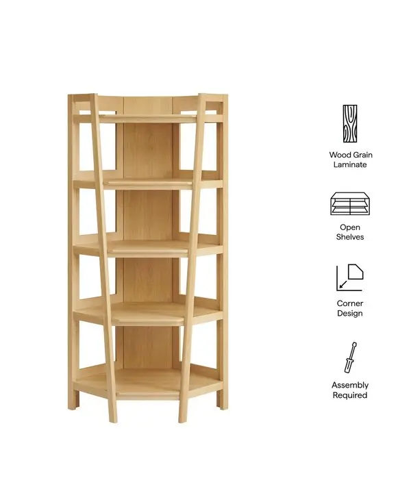 MODWAY Bixby 71 Inch Corner Bookshelf - Oak