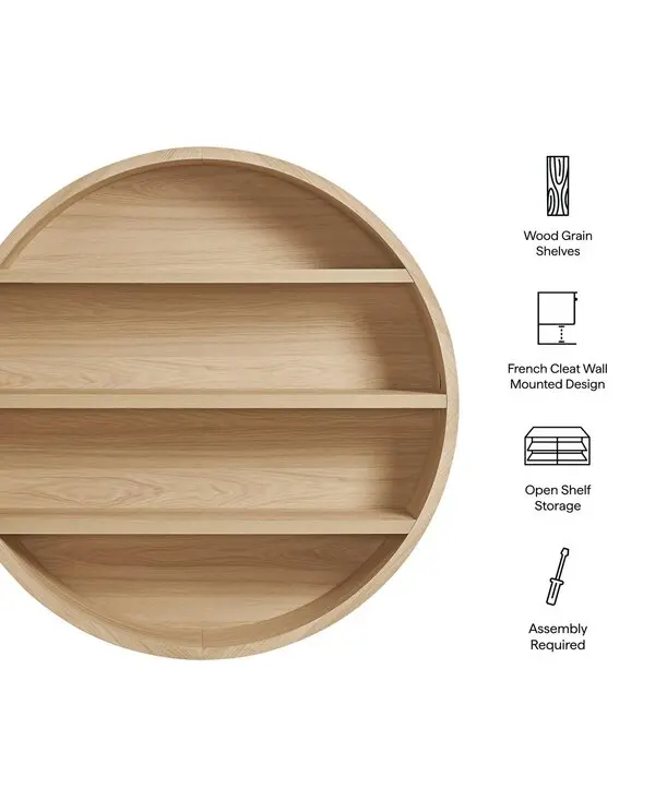 MODWAY Romy 47 Round Wall Book Shelf - Natural