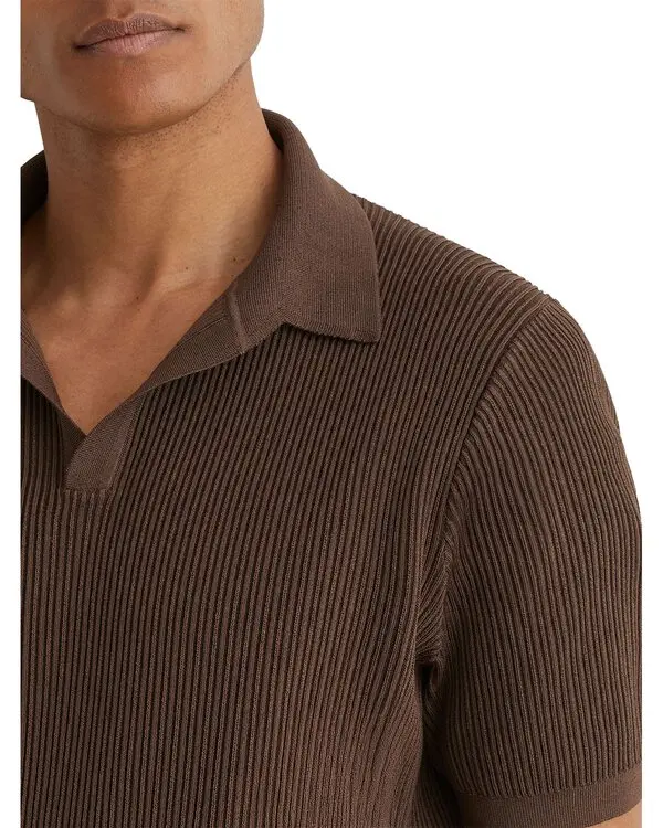 REISS Ribbed Knit Open Collar Polo Shirt