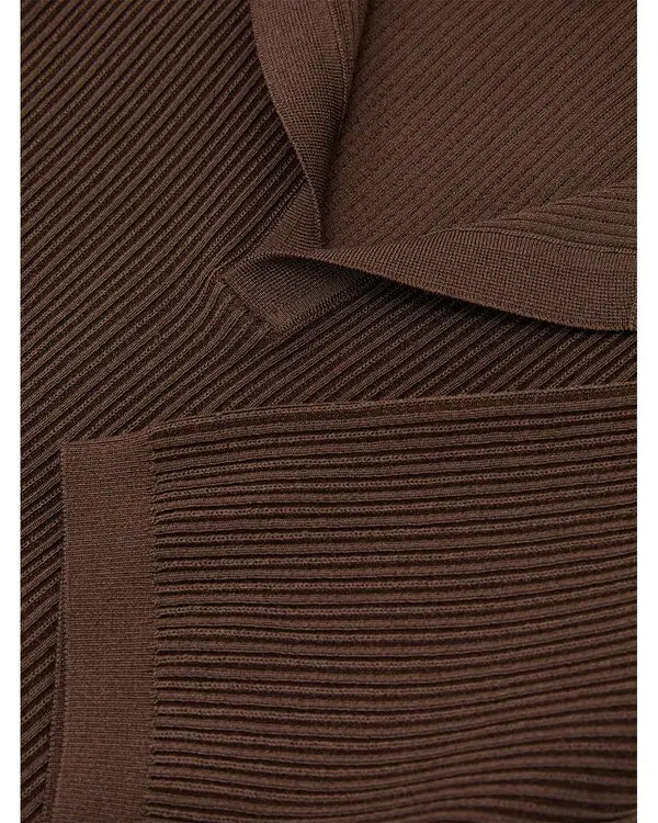 REISS Ribbed Knit Open Collar Polo Shirt