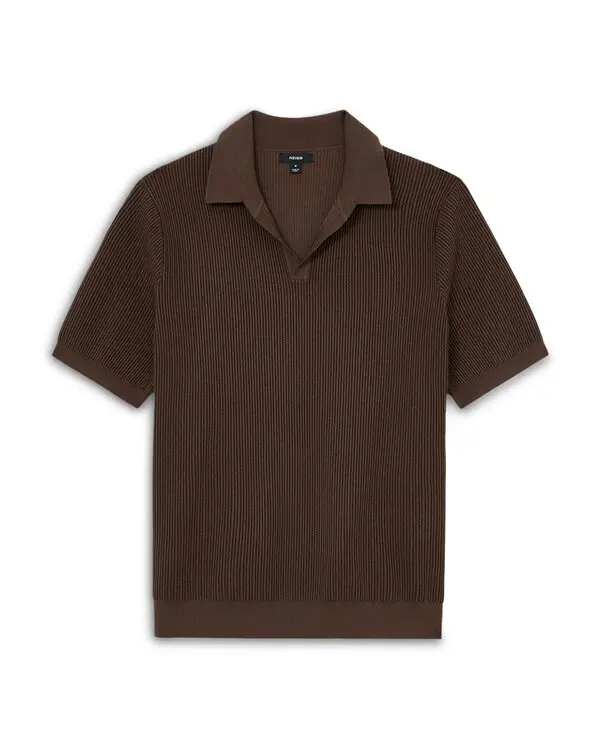 REISS Ribbed Knit Open Collar Polo Shirt