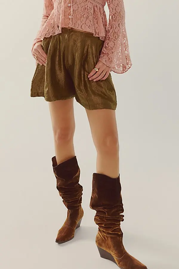 Free People Love Street Shine Trouser Shorts - Bronze