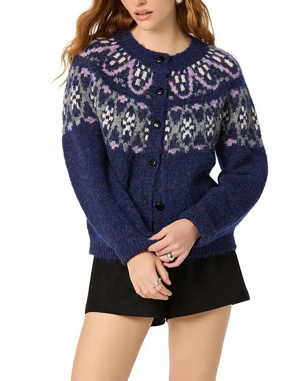 Astr The Label Irene Fair Isle Cardigan - Navy