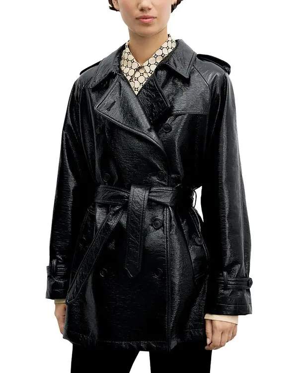 Gerard Darel Vicky Faux Leather Trench Coat - Black