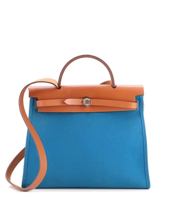 Hermès 31 Herbag Zip Leather And Toile - Blue