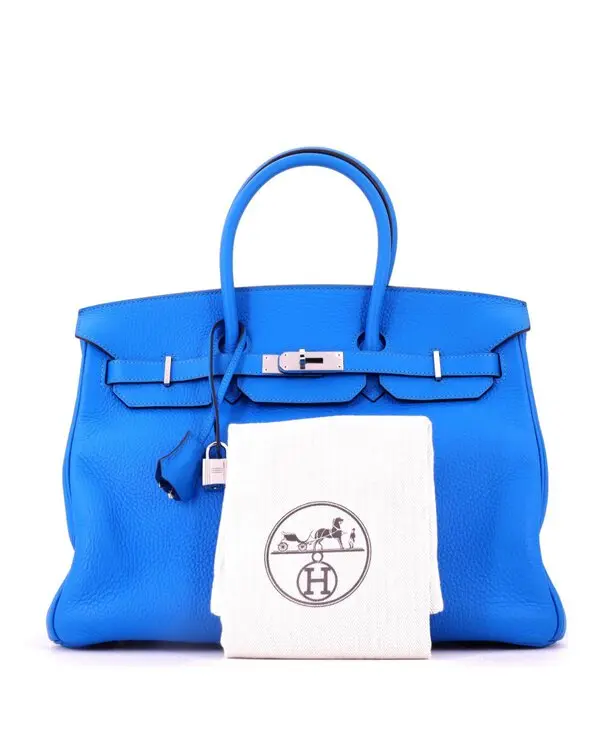 Hermès Birkin 35 Handbag Blue Clemence With Palladium Hardware