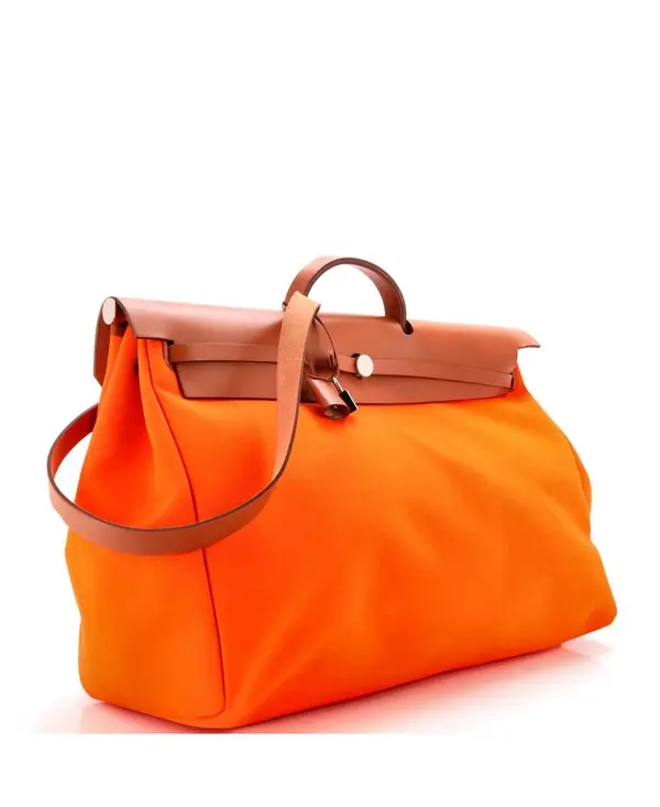 Hermès 50 Herbag Zip Leather And Toile - Orange