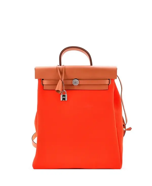 Hermès Herbag A Dos Zip Backpack Toile And Leather - Orange
