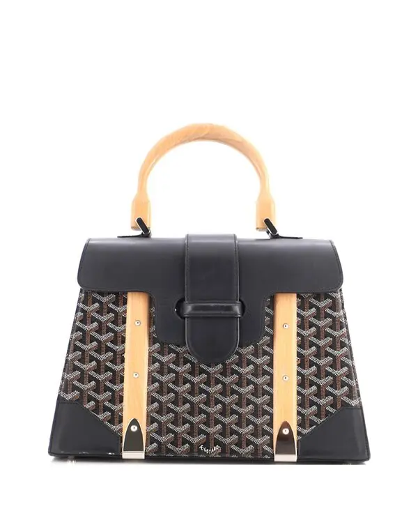 Goyard Mm Saigon Top Handle Bag Coated Canvas With Leather - Black