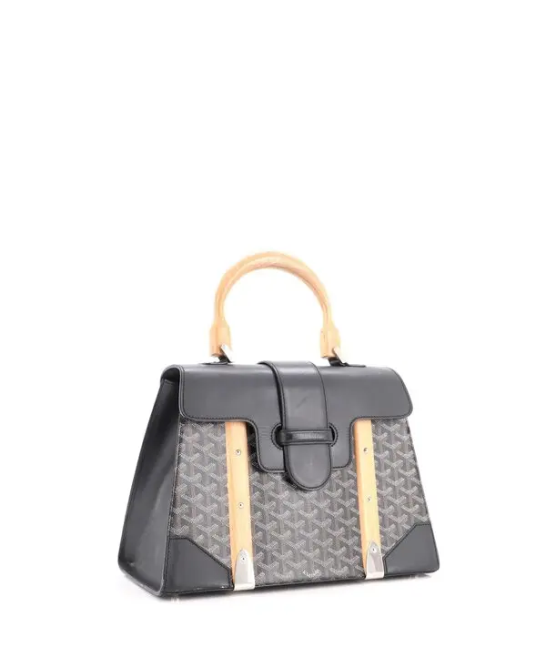 Goyard Mm Saigon Top Handle Bag Coated Canvas With Leather - Black