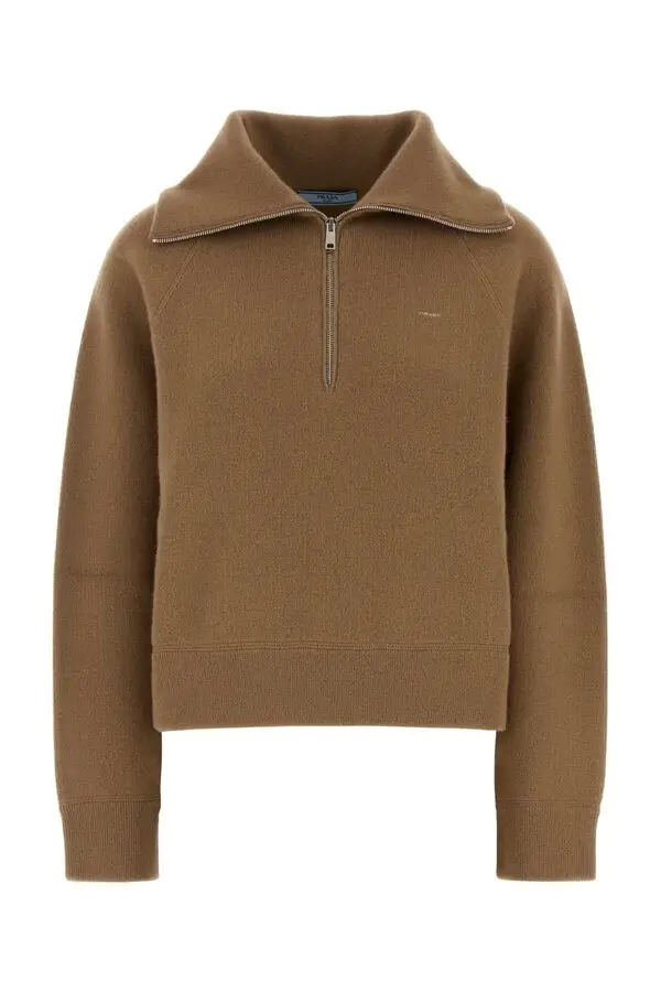 Prada Camel Cashmere Polo Shirt - Brown