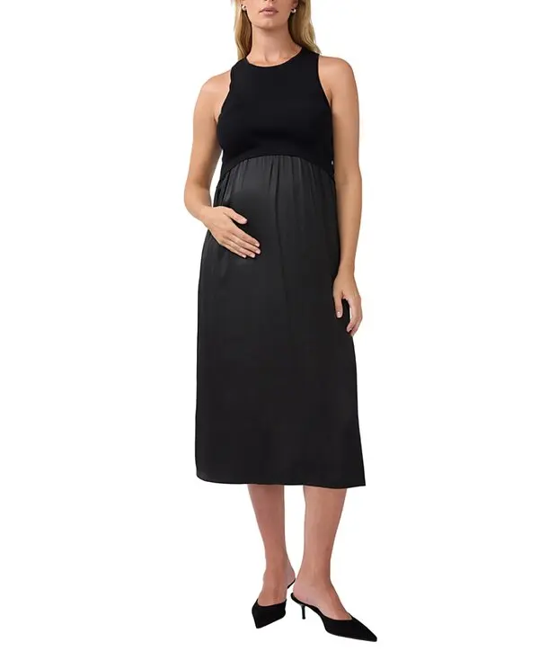 INGRID & ISABEL Sleeveless Mix Media Maternity Midi Dress - Black
