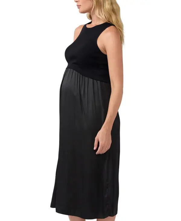 INGRID & ISABEL Sleeveless Mix Media Maternity Midi Dress - Black