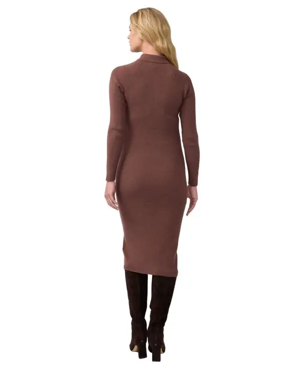 INGRID & ISABEL Ribbed Polo Maternity & Nursing Midi Dress - Molasses