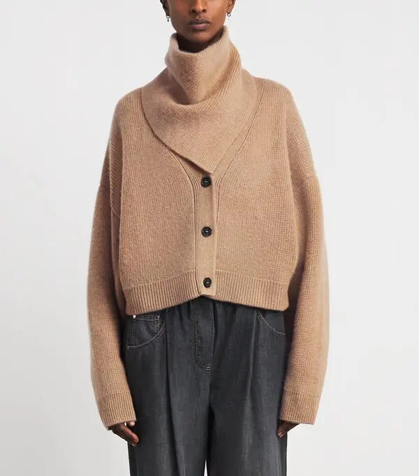 Le Kasha Organic Cashmere Scarf Derios Cardigan - Beige