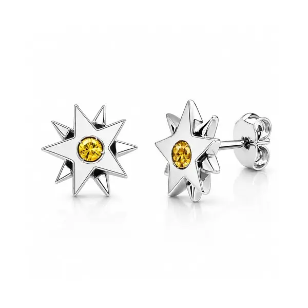 UNALOE Starburst Yellow Quartz Stud Earrings – Sterling Silver - Silver/yellow