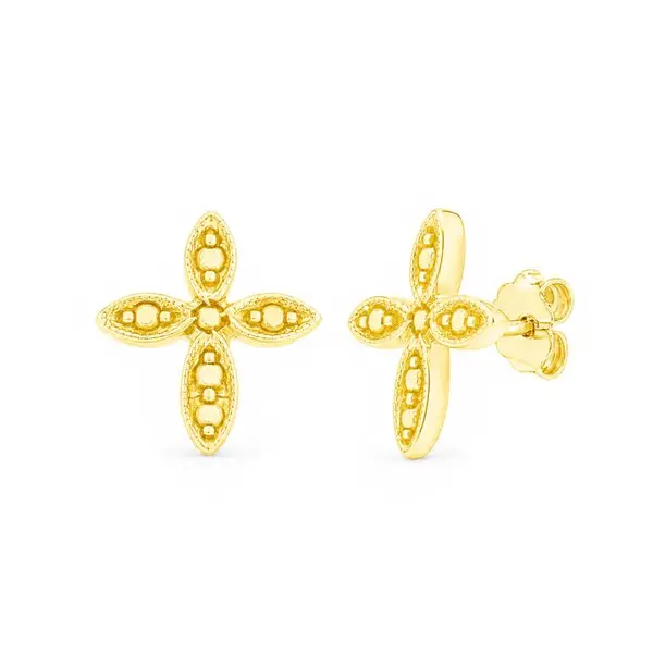 UNALOE Floral Cross Stud Earrings – Vermeil - Gold