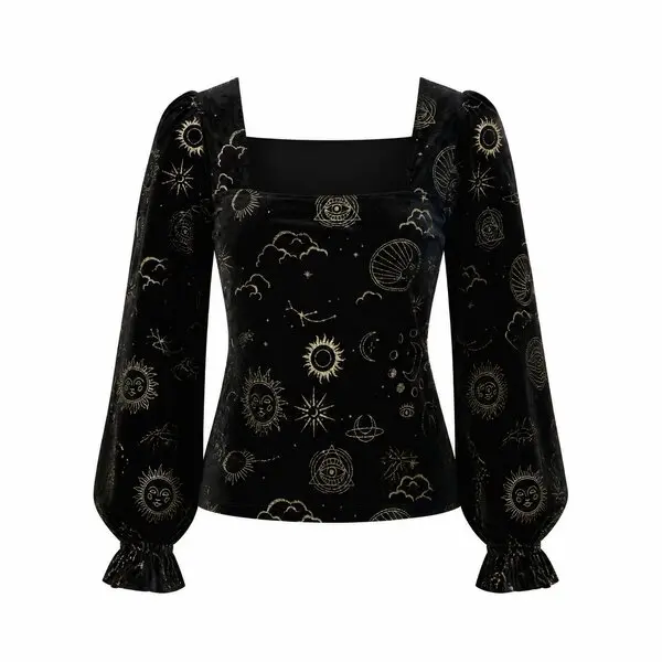 YUMI Velvet Cosmic Print Top