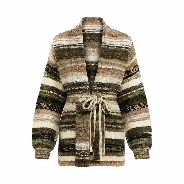 YUMI Stripe Fairisle Soft Wrap Cardigan