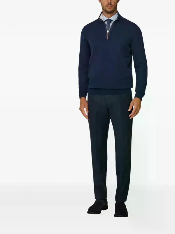 Boggi Milano Quarter-zip Jumper In Cashmere - Blue