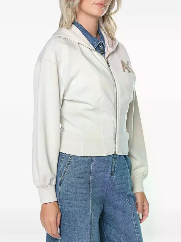 Armani Exchange Logo-patch Zip-up Hoodie - Neutrals