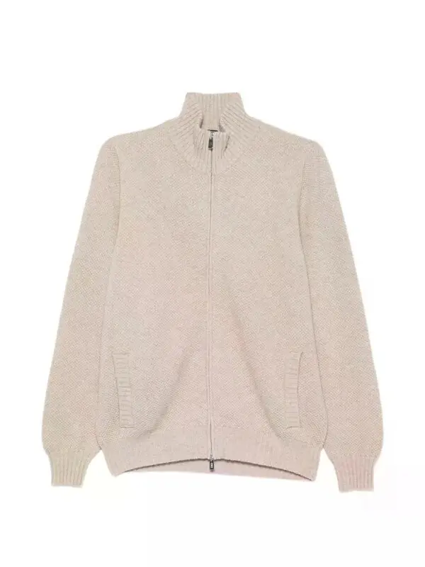 Fedeli Zip-up Waffle-knit Sweater - Neutrals