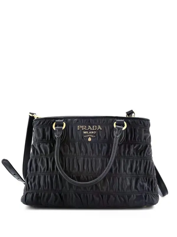 Prada Gaufre Convertible Tote Nappa Leather Small Satchel - Black
