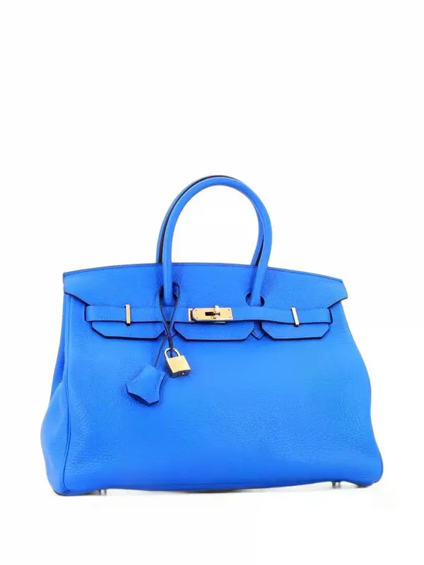 Hermès Birkin Handbag Bleu Hydra Clemence With Gold Hardware 35 Tote Bag - Blue