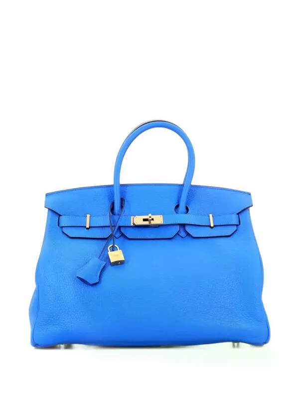 Hermès Birkin Handbag Bleu Hydra Clemence With Gold Hardware 35 Tote Bag