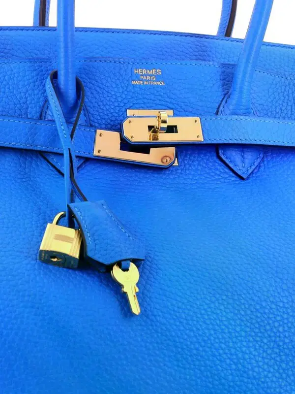 Hermès Birkin Handbag Bleu Hydra Clemence With Gold Hardware 35 Tote Bag