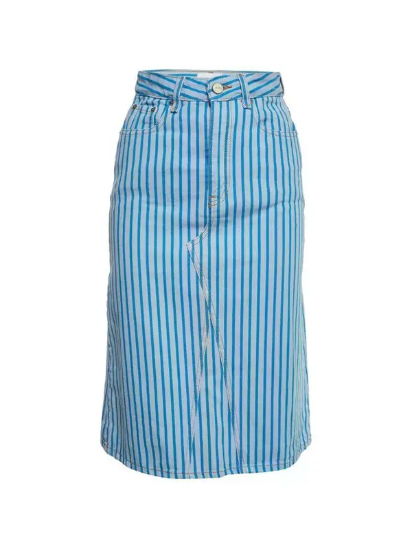 GANNI Stripe-print Denim Midi Skirt