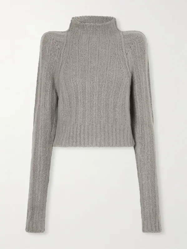 Rick Owens Cropped Ribbed Cashmere And Silk-blend Turtleneck Sweater - Gray