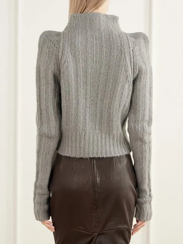 Rick Owens Cropped Ribbed Cashmere And Silk-blend Turtleneck Sweater - Gray