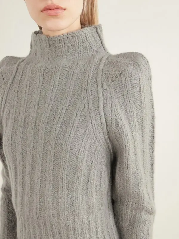 Rick Owens Cropped Ribbed Cashmere And Silk-blend Turtleneck Sweater - Gray