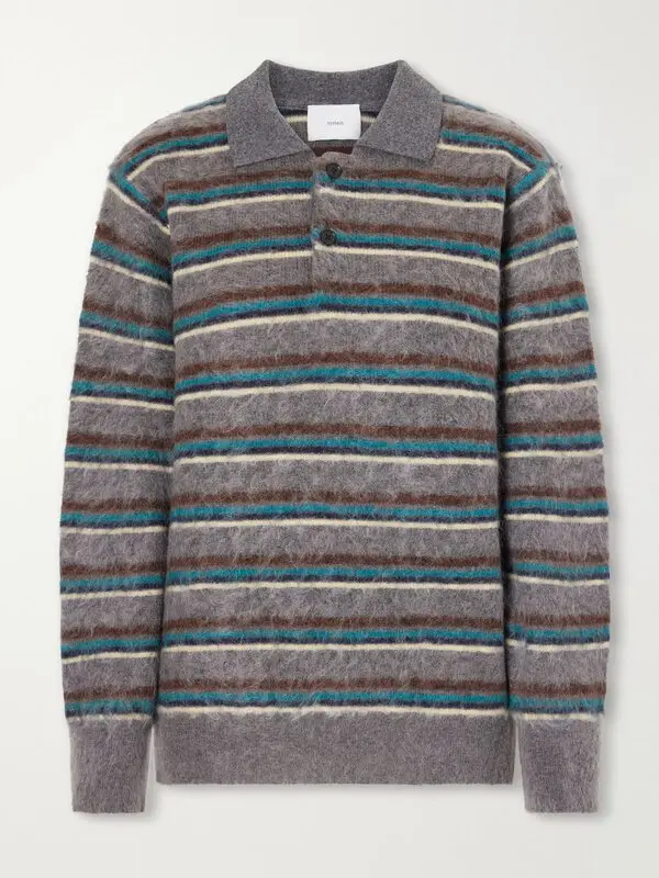 SSSTEIN Striped Brushed-knit Polo Shirt
