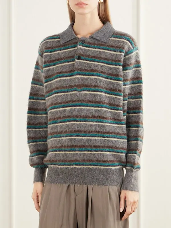 SSSTEIN Striped Brushed-knit Polo Shirt