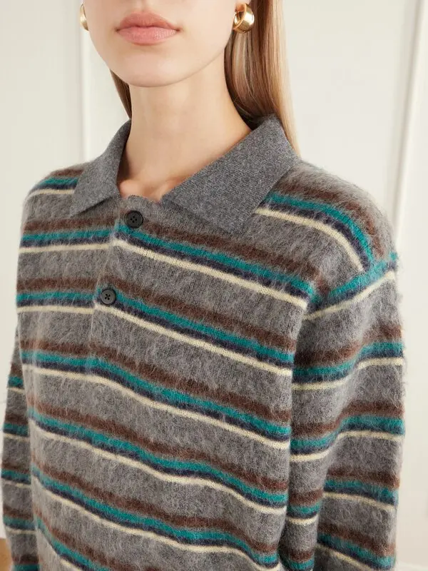 SSSTEIN Striped Brushed-knit Polo Shirt