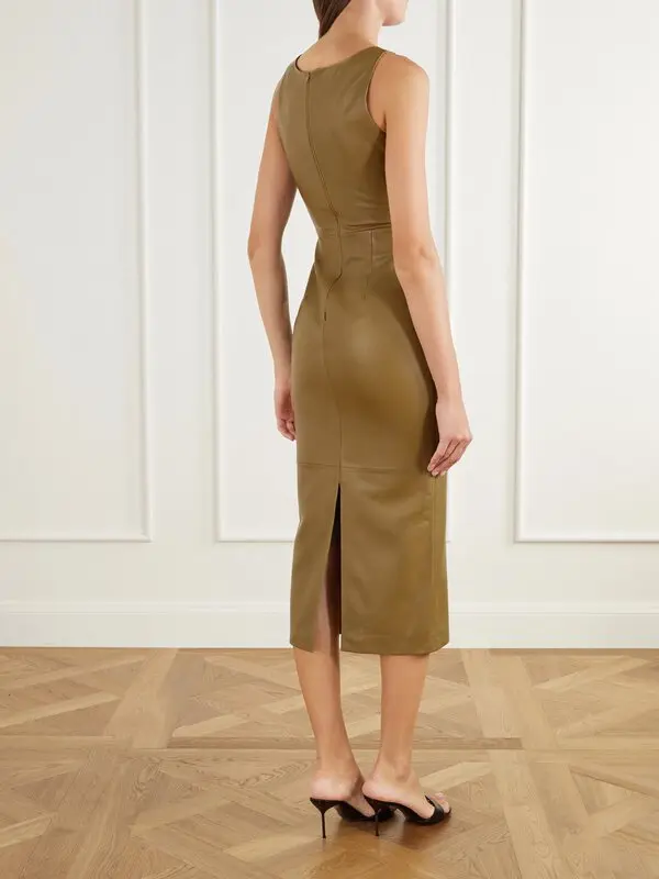 Alex Perry Darted Paneled Leather Midi Dress