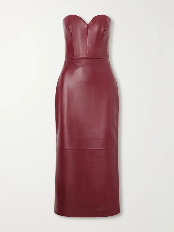 Alex Perry Bustier Paneled Leather Midi Dress - Red