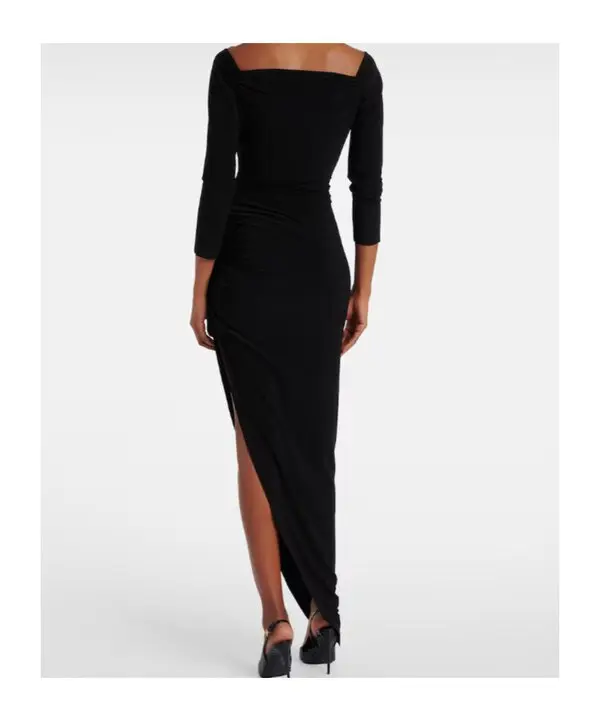 Norma Kamali Asymmetrical Off-shoulder Gown
