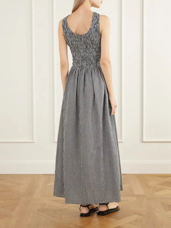 Faithfull The Brand Carina Shirred Gingham Stretch-cotton Poplin Maxi Dress