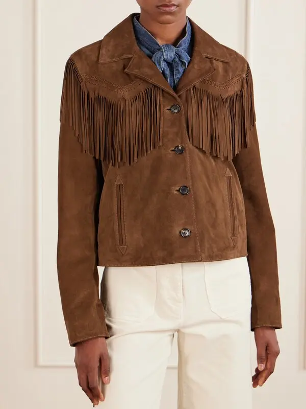 NILI LOTAN Eloi Fringe-trimmed Suede Jacket - Brown