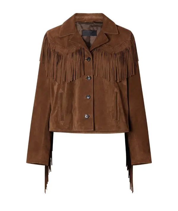 NILI LOTAN Eloi Fringe-trimmed Suede Jacket - Brown